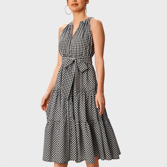 eshakti | Dresses | Eshakti Gingham Check Cotton Runched Tier Dress ...